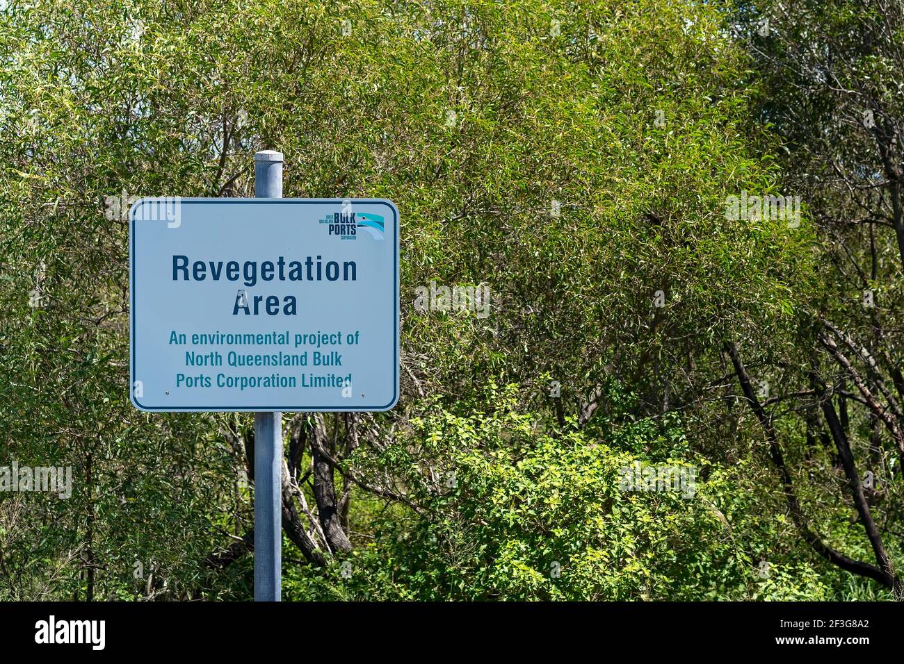 Mackay, Queensland, Australia - March 2021: Re vegetation area signage ...