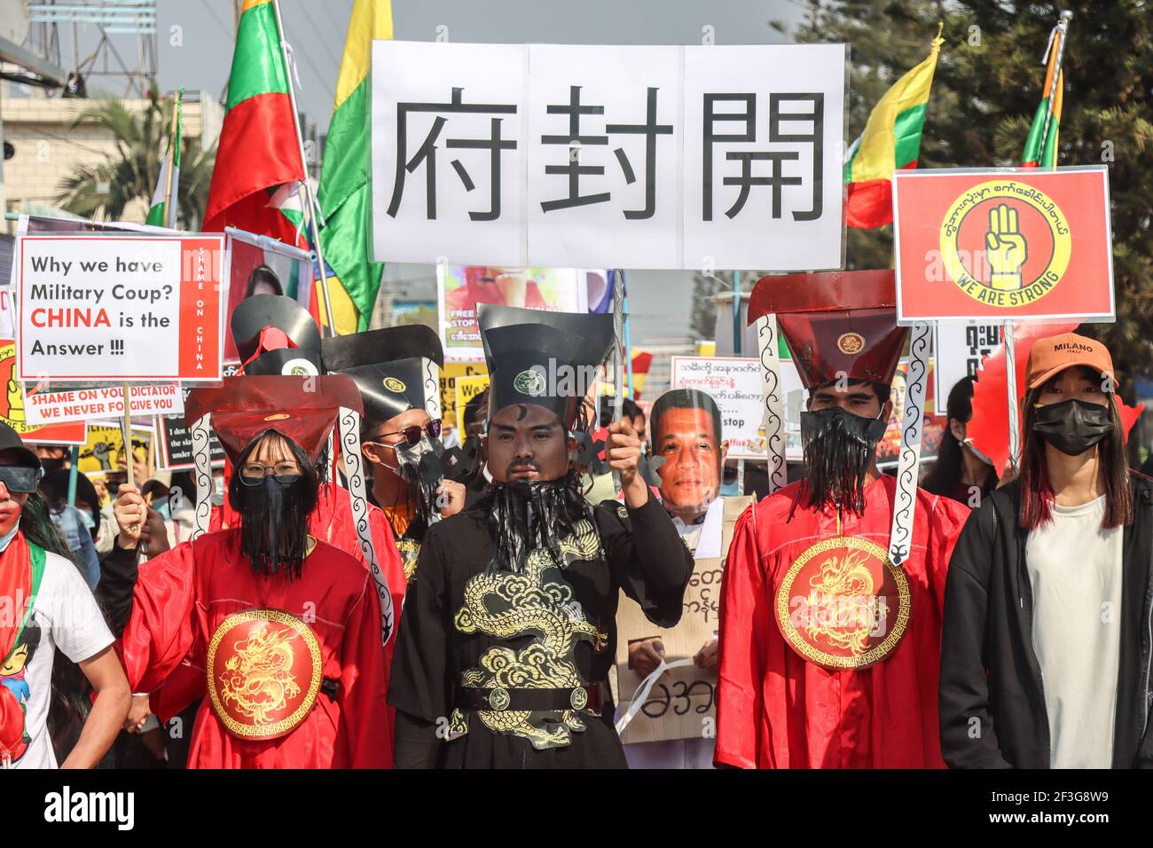 Anti-military coup protesters dressed in famous ancient Chinese Judge ...