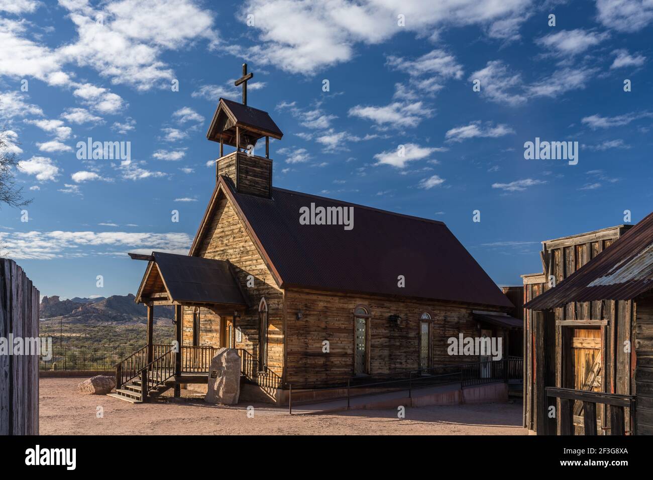 The old church at the end of Main Street in the old mining ghost town ...
