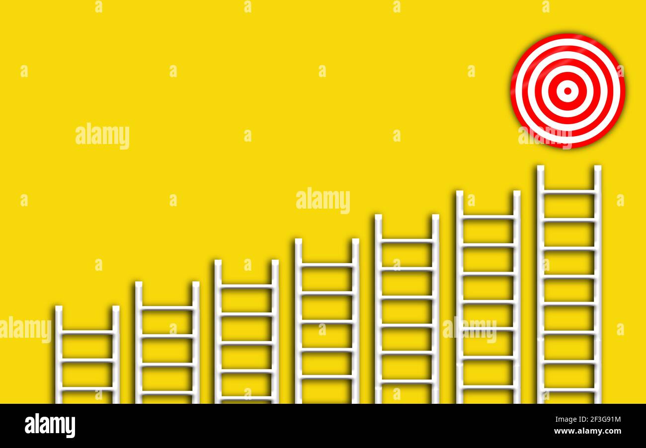 ladder steps aiming the target business in order to reach the goal. 3d ...