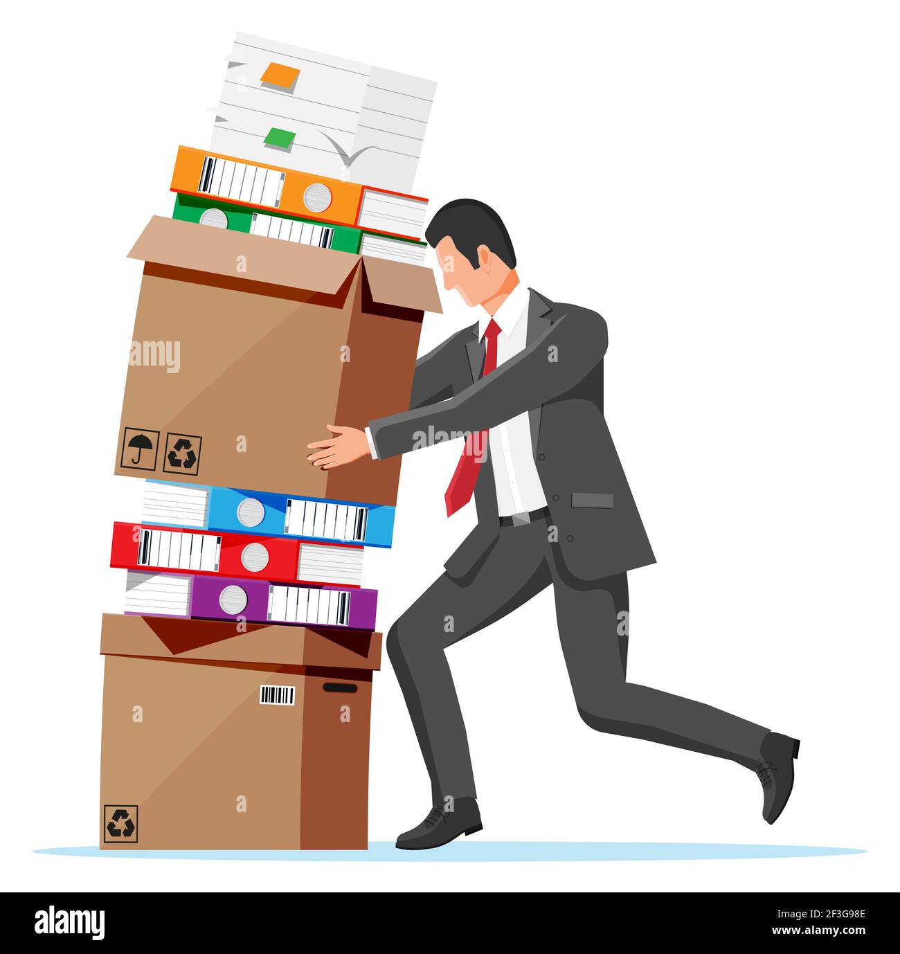 Stressed businessman pushing pile of documents Stock Vector Image & Art ...