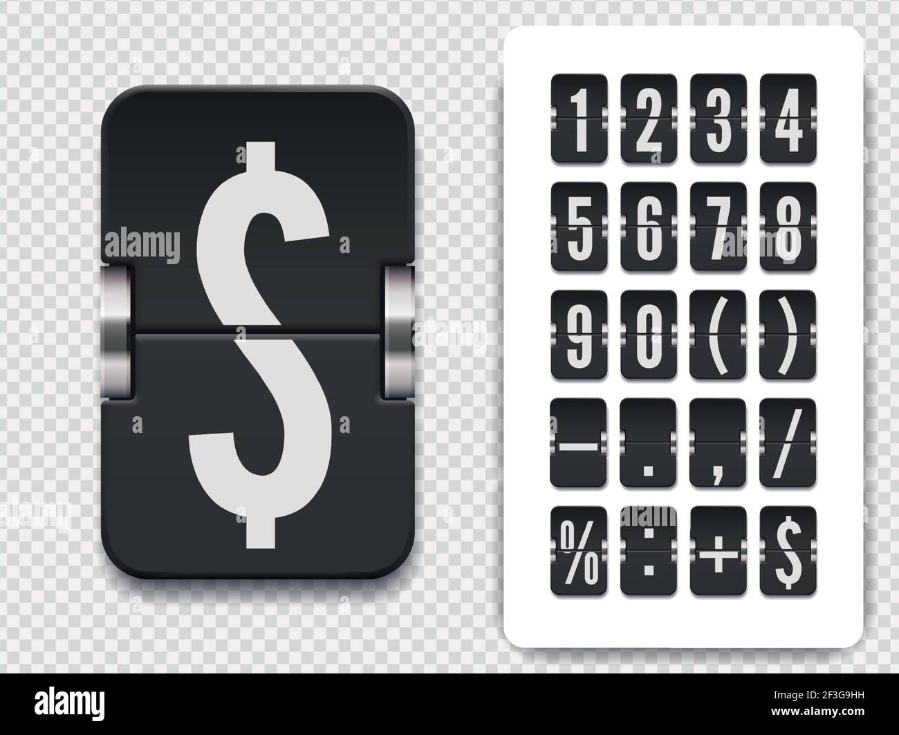Flip number and symbol scoreboard with shadows on transparent background. Vector illustration ...
