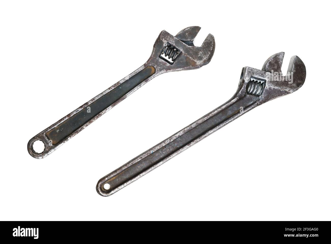 Old adjustable keys isolated on a white background. High detail photo ...