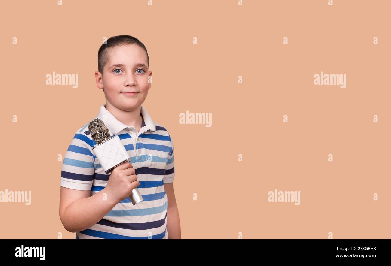 Talented child sings karaoke. Boy singing. Billboard or banner design ...