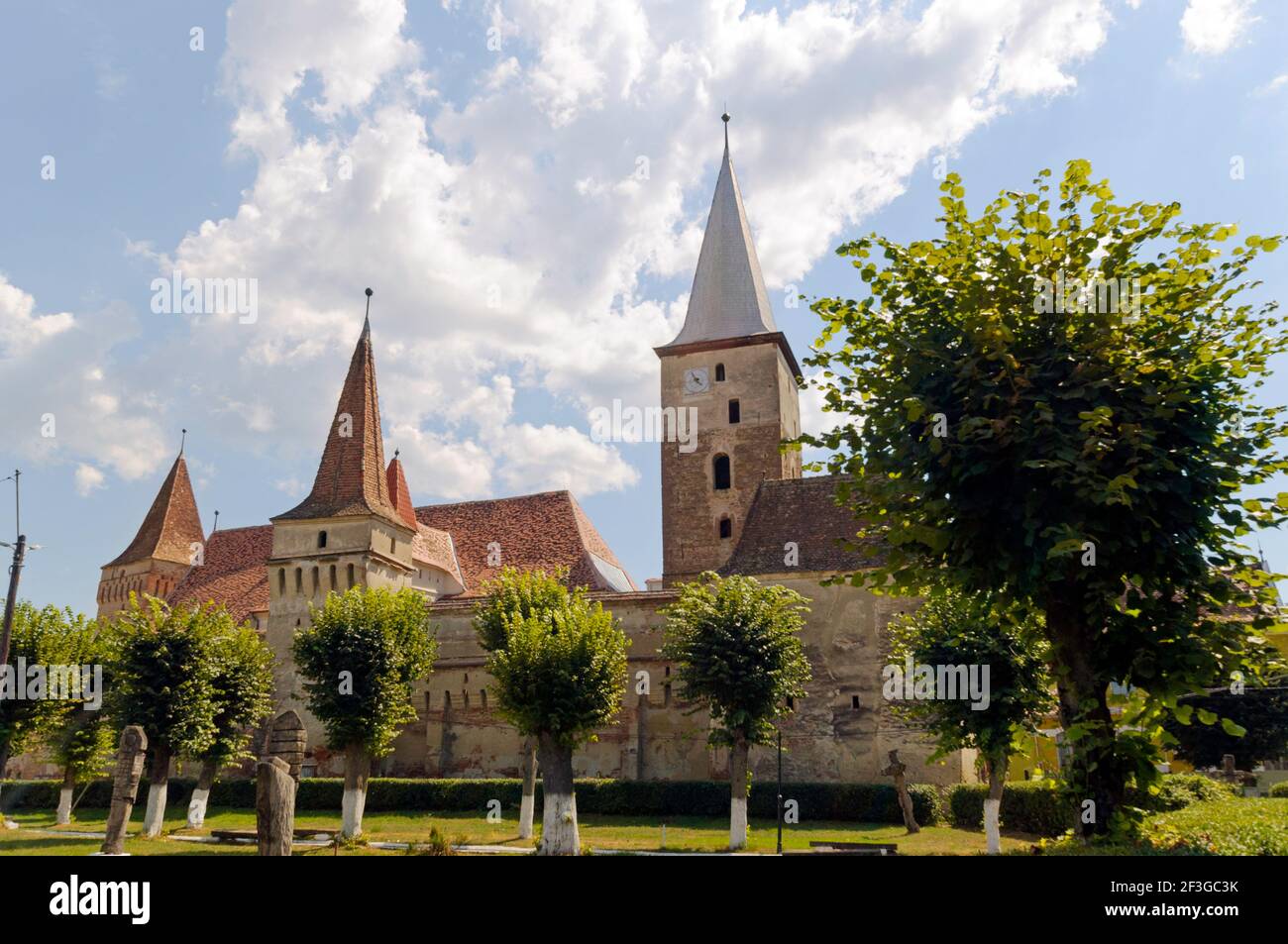 The courtyard outside the fortified church of Mosna, Romania Stock ...