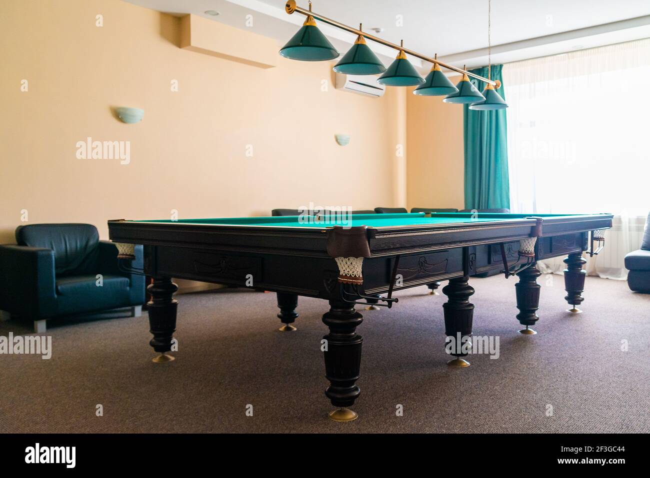 Interior of the billiard room with table Stock Photo - Alamy