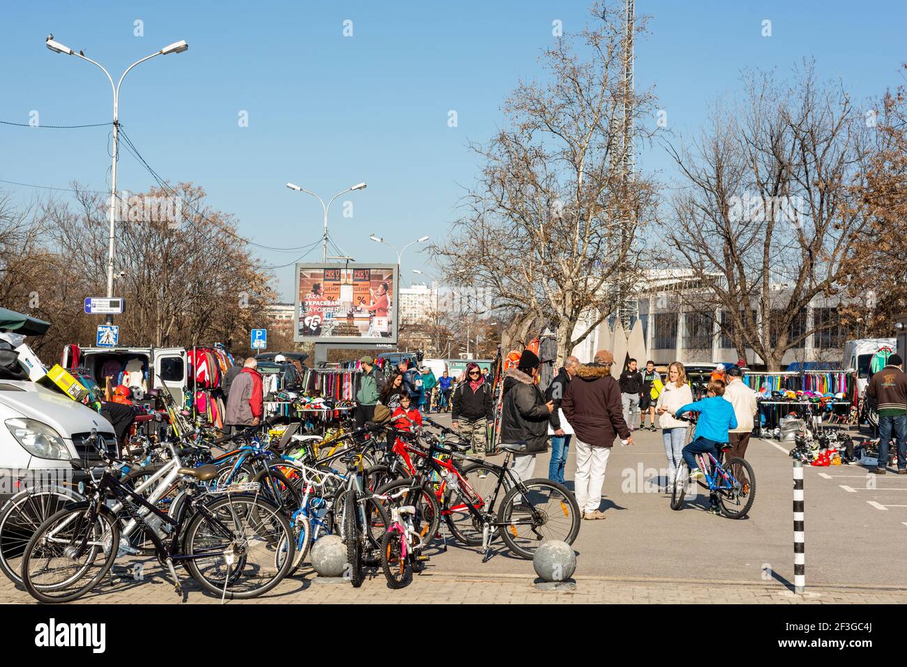 People at the second hand used sport equipment outlet market at the ...