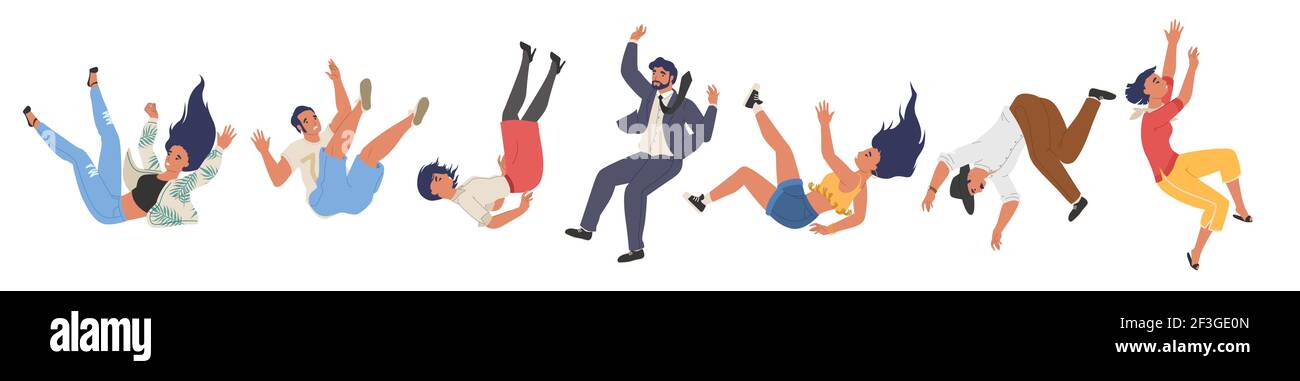 Falling character set, flat vector illustration. Shocked falling down ...