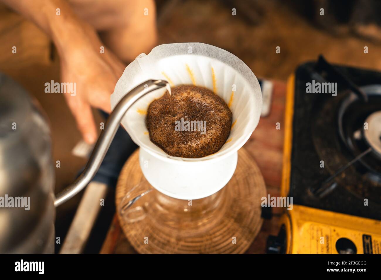 Pour hot water over the coffee Stock Photo - Alamy Pour hot water over the coffee Stock Photo - Alamy