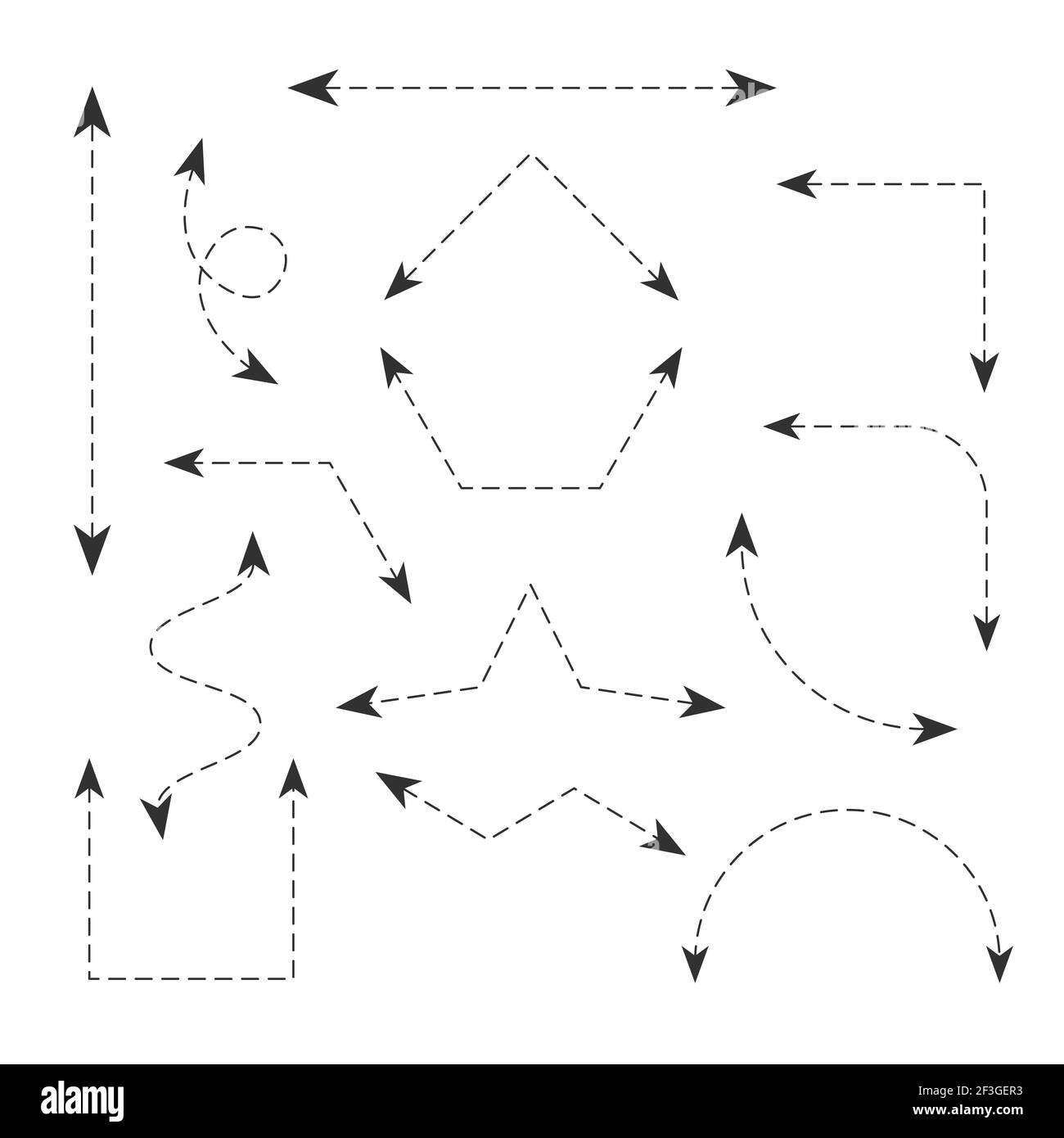 Double arrow set icons with dashed editable stroke and movable endpoint ...