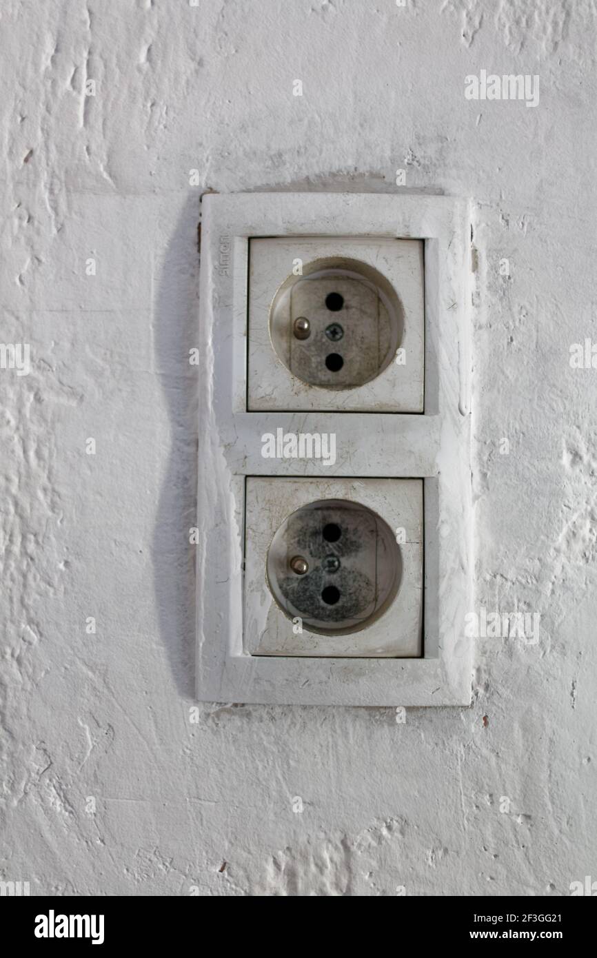 Old wall power outlets Stock Photo - Alamy