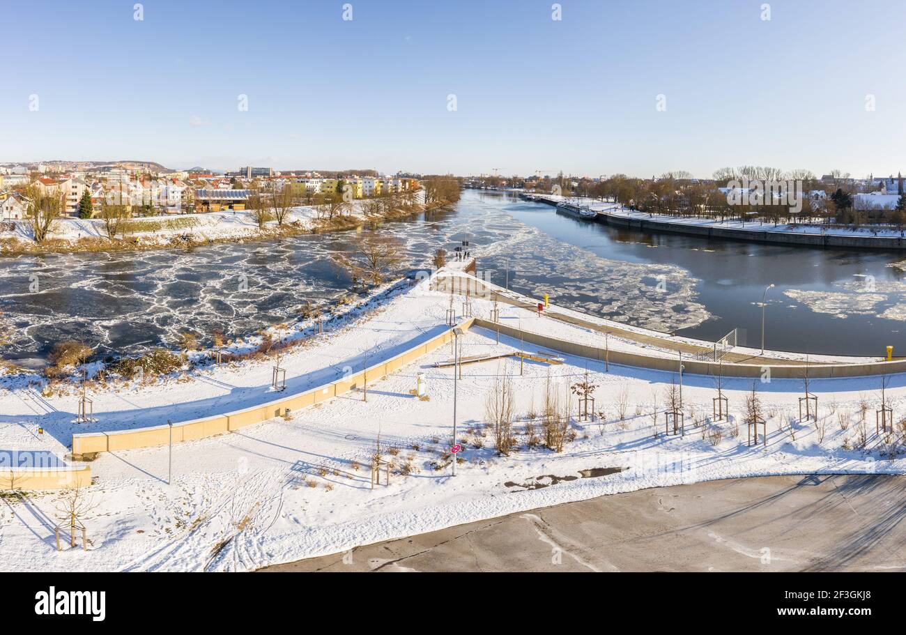 Panorama of Regensburg city in Bavaria with river Regen flowing into ...