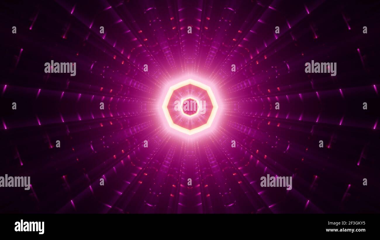 Octagon shaped neon ornament with rays 3D illustration Stock Photo - Alamy