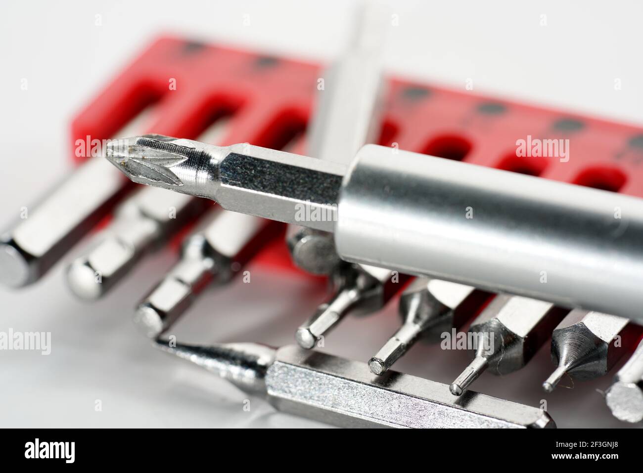 Screwdriver bits made from tool steel in the red box photographed ...