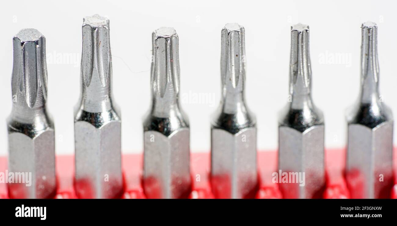 Screwdriver bits made from tool steel in the red box photographed ...