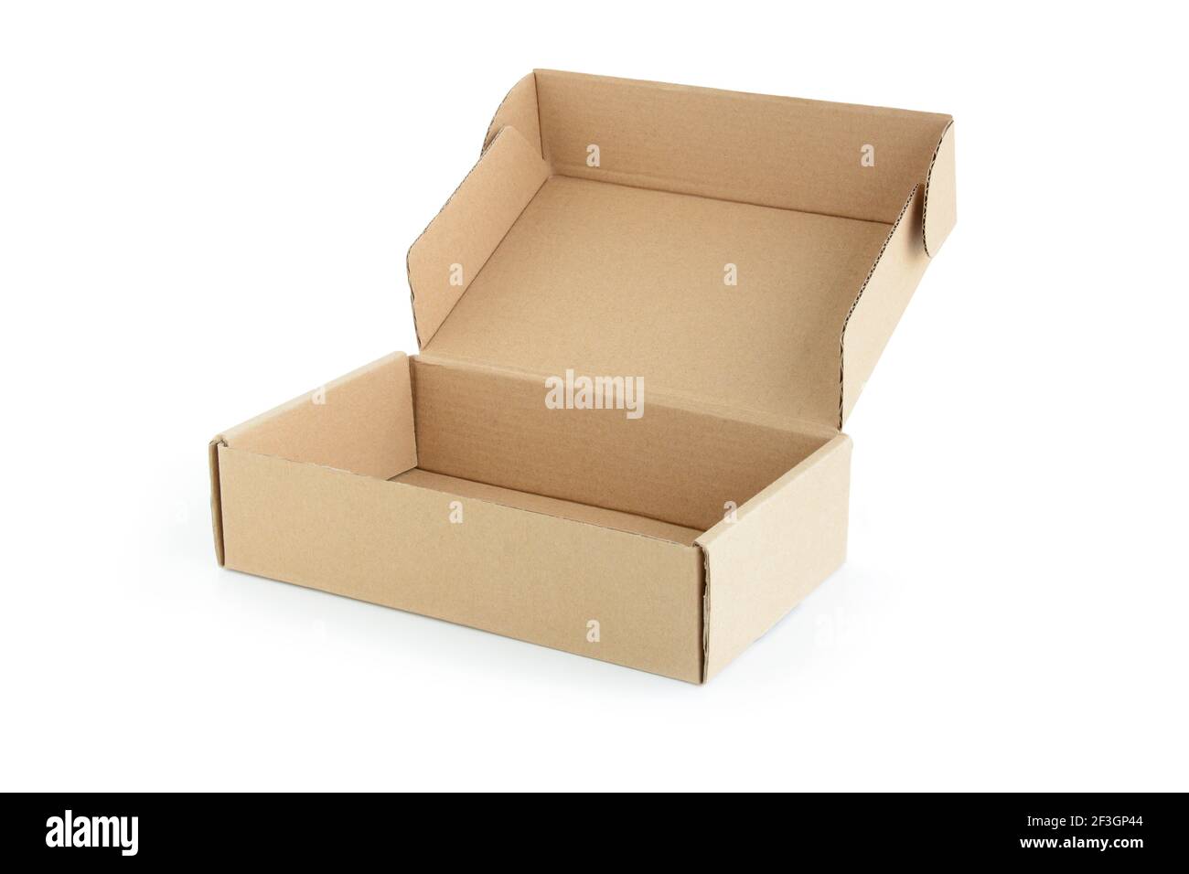 Open brown cardboard box isolated on white background Stock Photo - Alamy