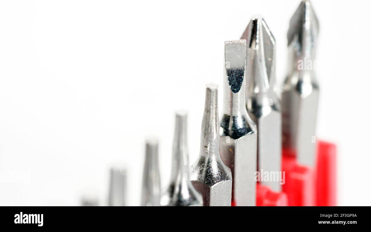 Screwdriver bits made from tool steel in the red box photographed ...