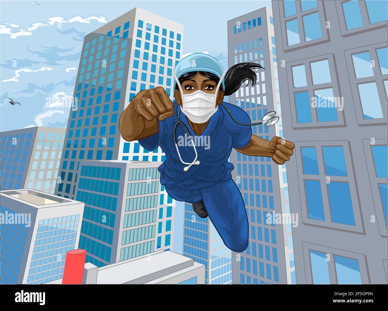 Doctor Nurse Scrubs Superhero Flying Super Hero Stock Vector Image ...