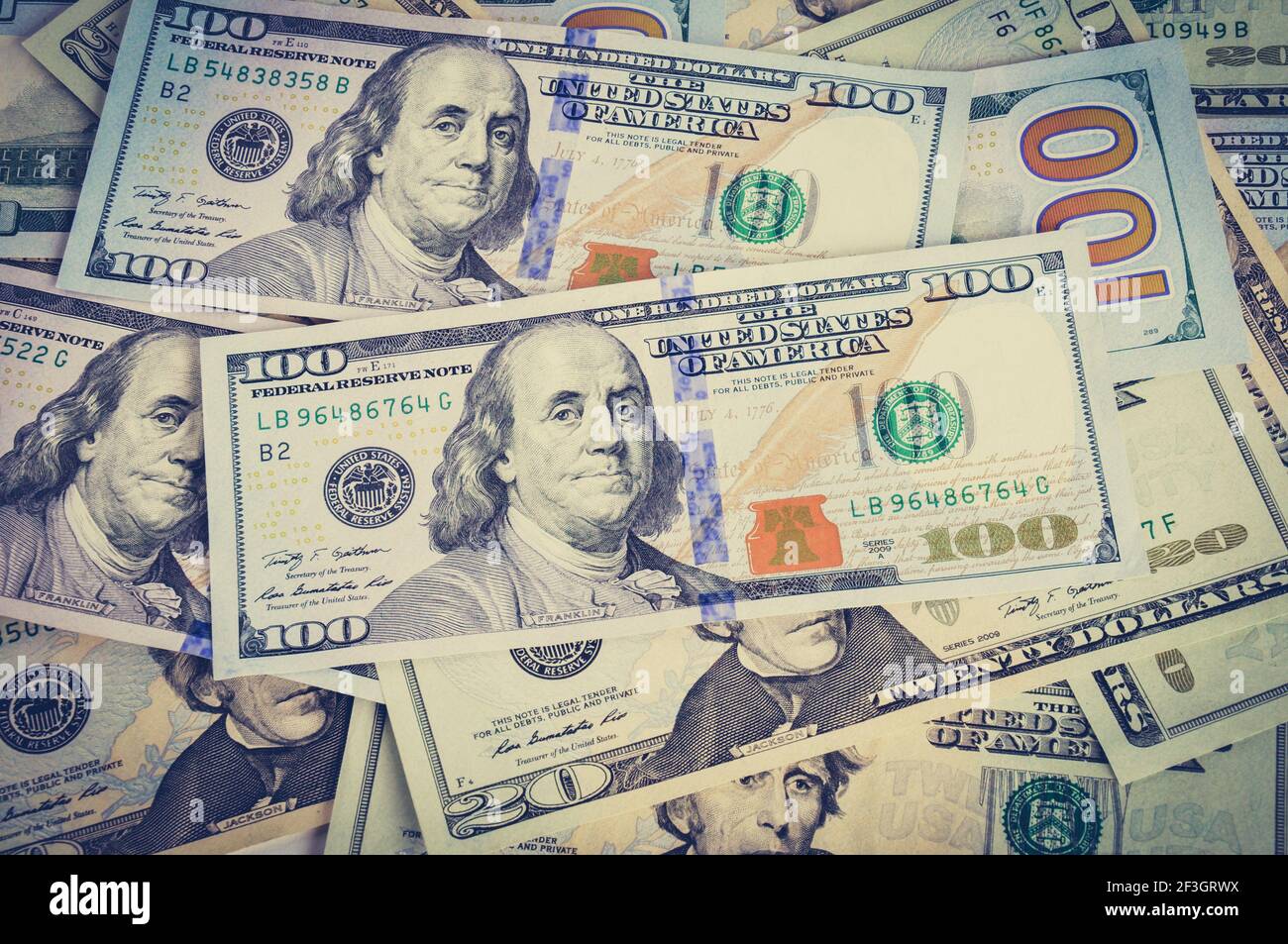 Money - heap of US dollar bills in vintage (retro) style color effect ...