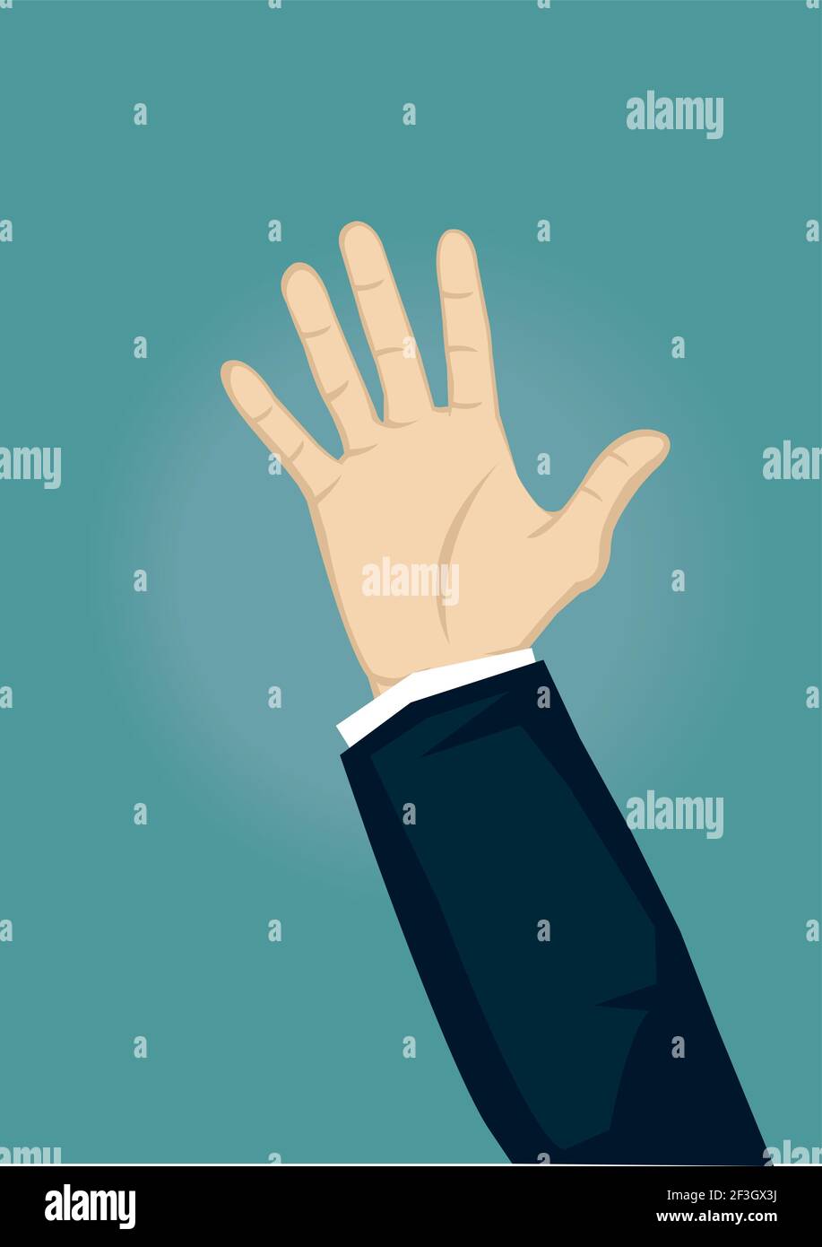 Raised hand with open palm facing in front and slight glow in ...