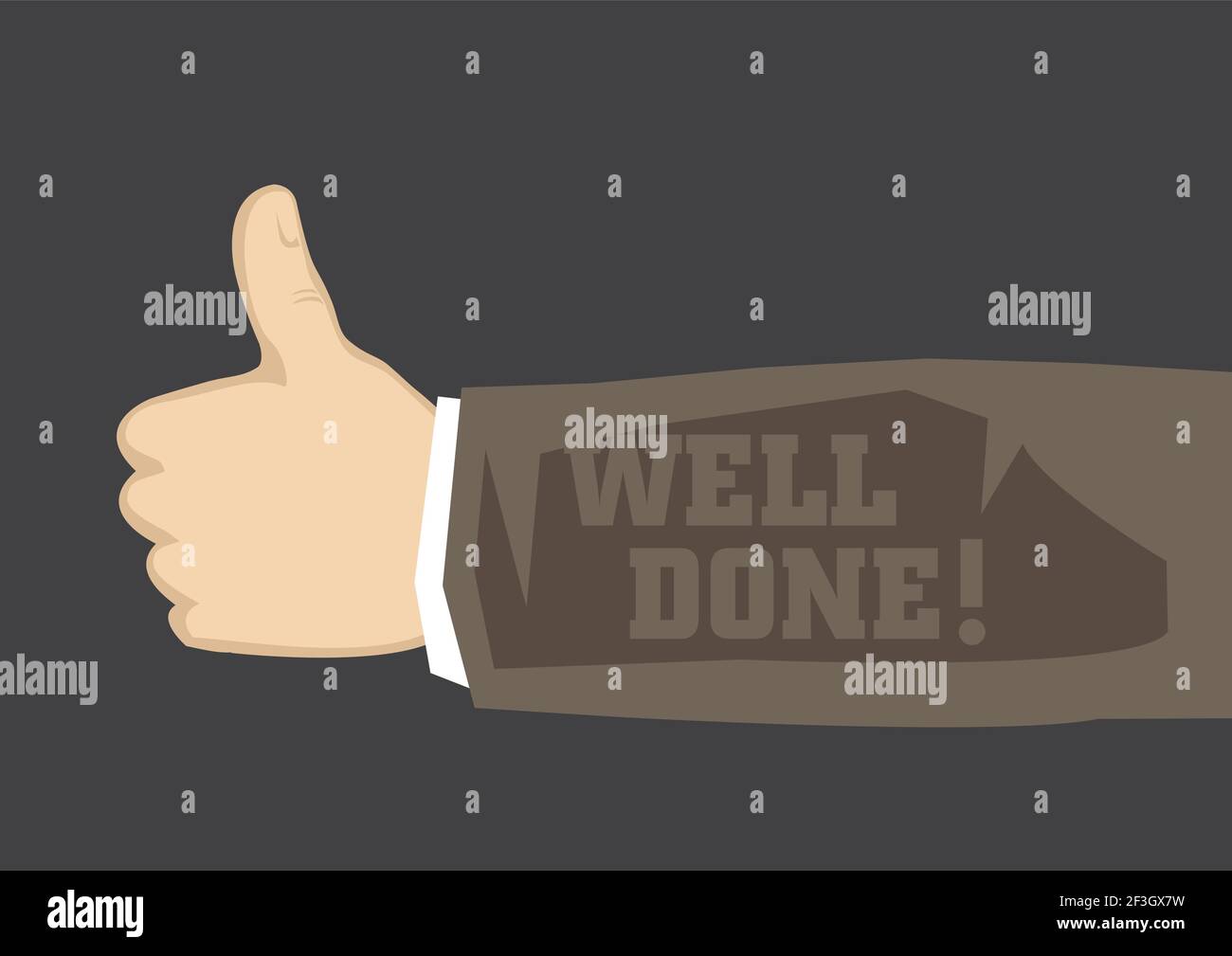Human arm extending from the side in thumbs up gesture and text Well ...