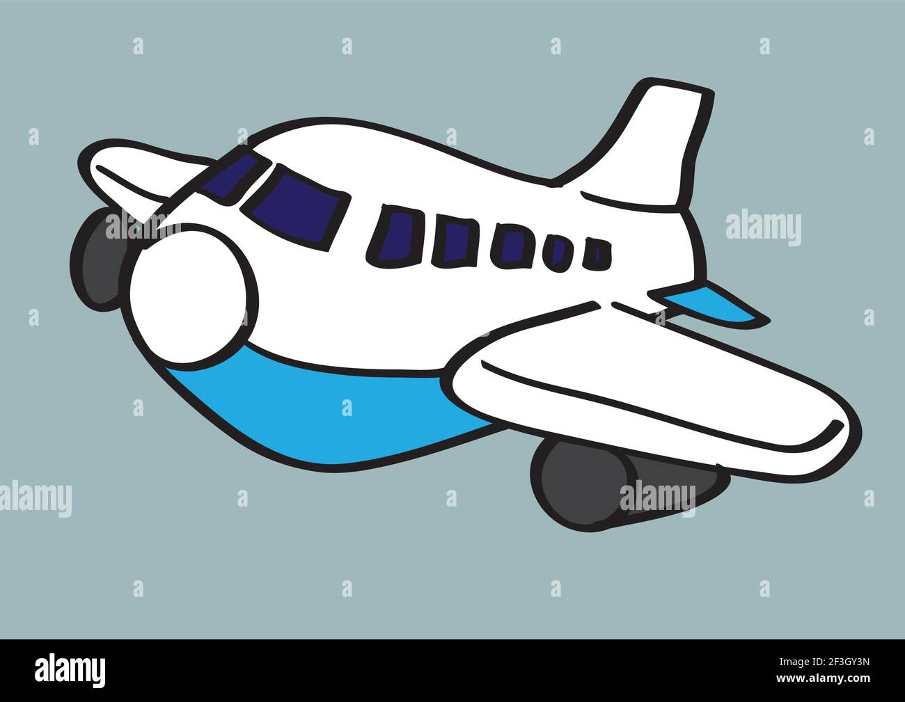 Vector illustration of airplane in cartoon style with black outline ...