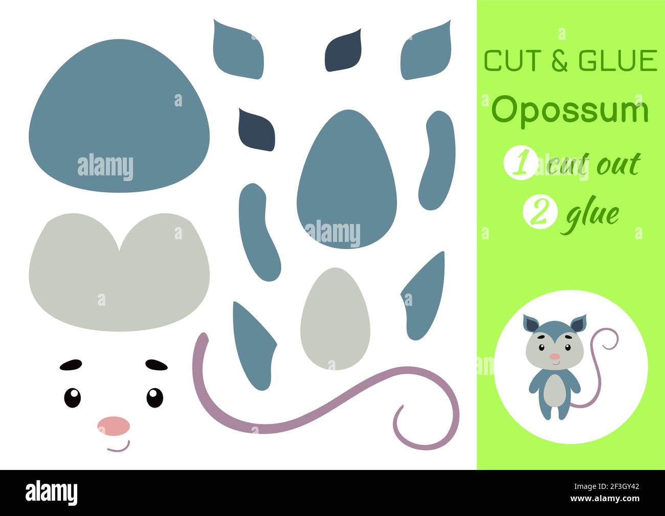 Cut and glue paper little opossum. Kids crafts activity page ...