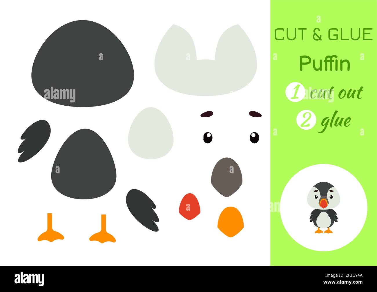 Cut and glue paper little puffin. Kids crafts activity page ...