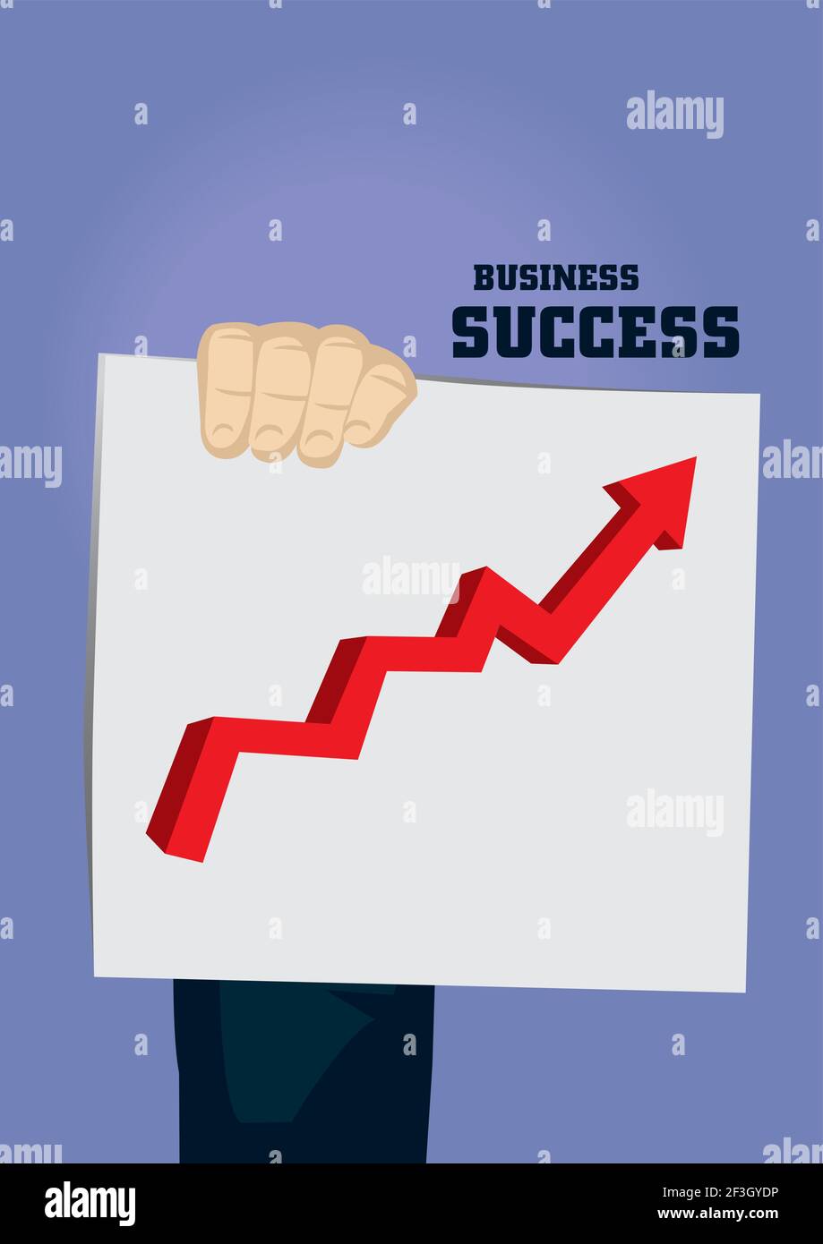 Cartoon hand holding up a growth chart and text business and success ...
