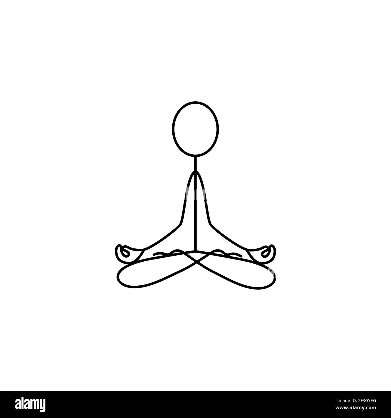 Cartoon icon of sketch stick figure sitting in lotus position and ...