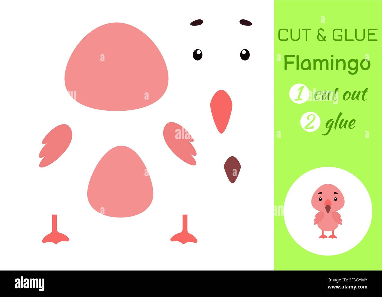 Cut and glue paper little flamingo. Kids crafts activity page ...