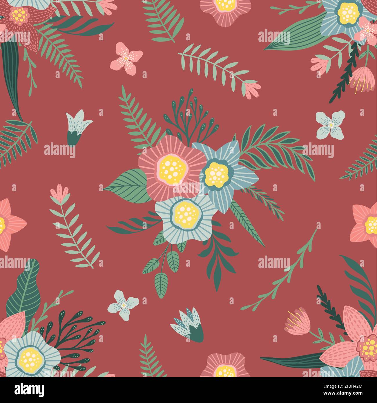Seamless pattern with flowers and leaves. Creative floral texture ...