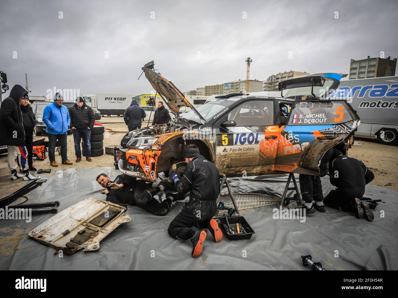 Team 2C Compétition, Skoda Fabia, service park during the 2019 French ...