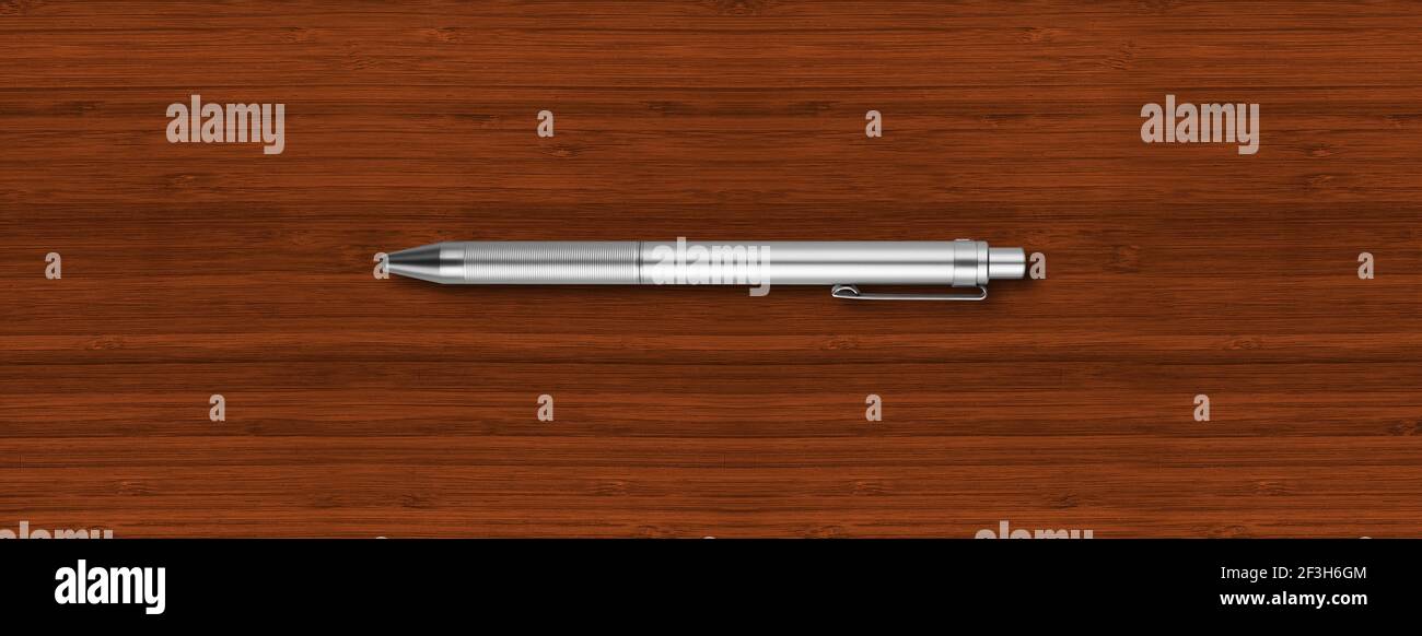 Steel metal pen isolated on dark wooden background banner Stock Photo ...