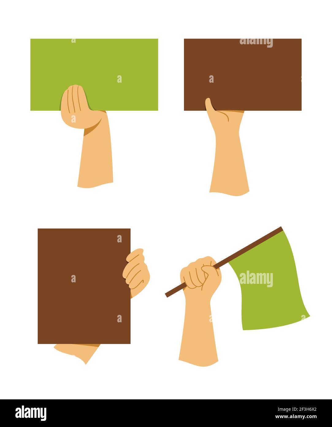 Four Style of Hands Hold a Board and Flag for the Movement Activity ...