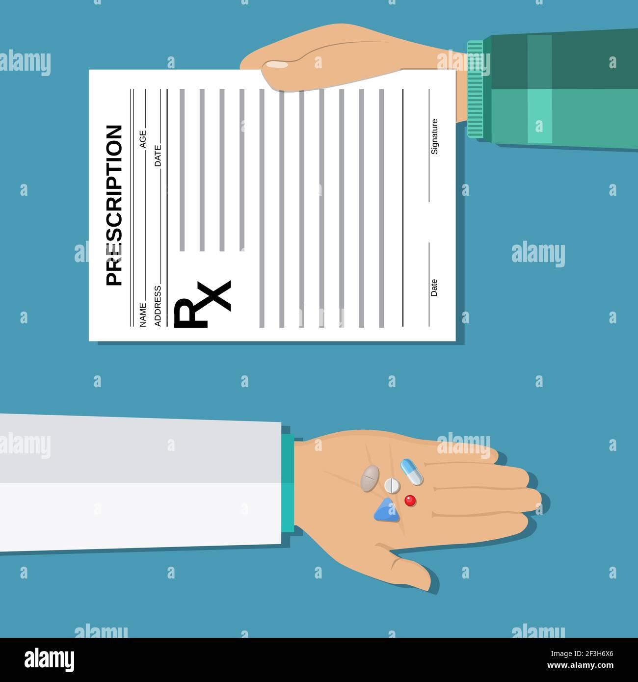 hands holds a prescription rx form and pills Stock Vector Image & Art ...