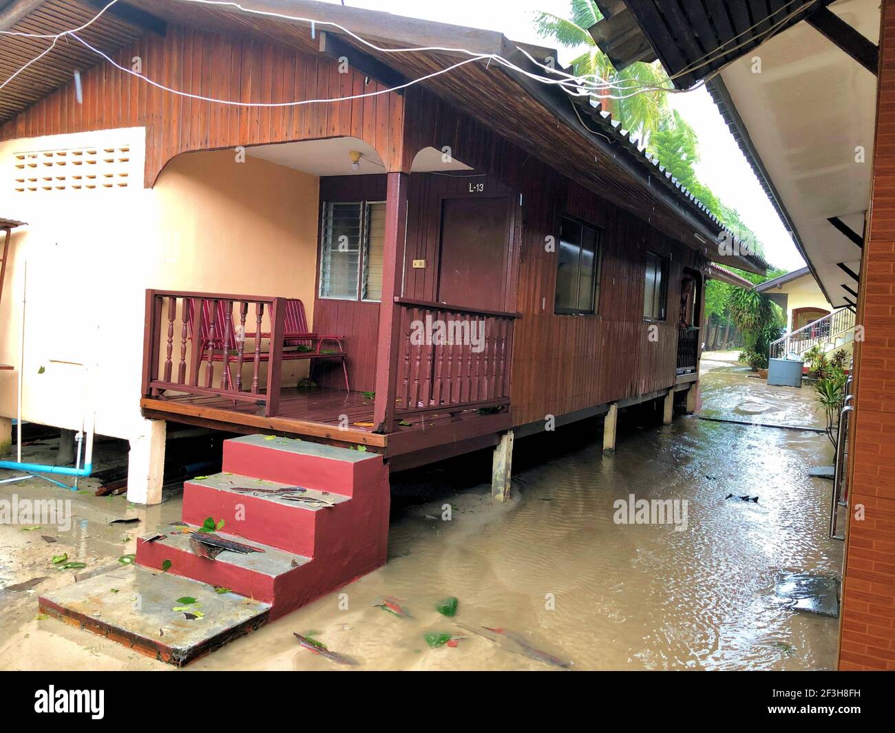 Scenery after a strong rain storm at a bungalow at Chaweng beach in Koh ...