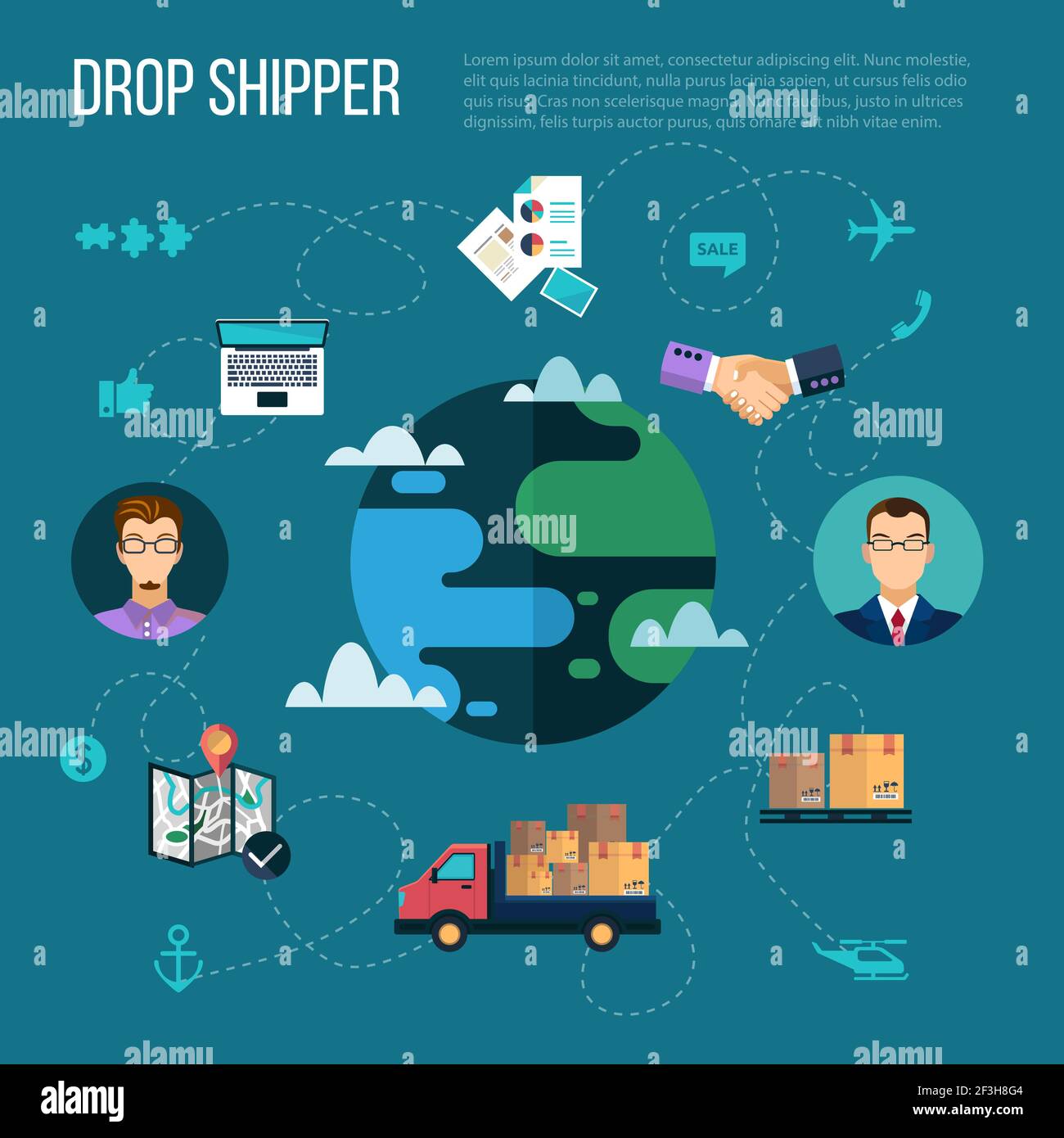Set of dropshipper flat illustration. Vector flat elements with ...