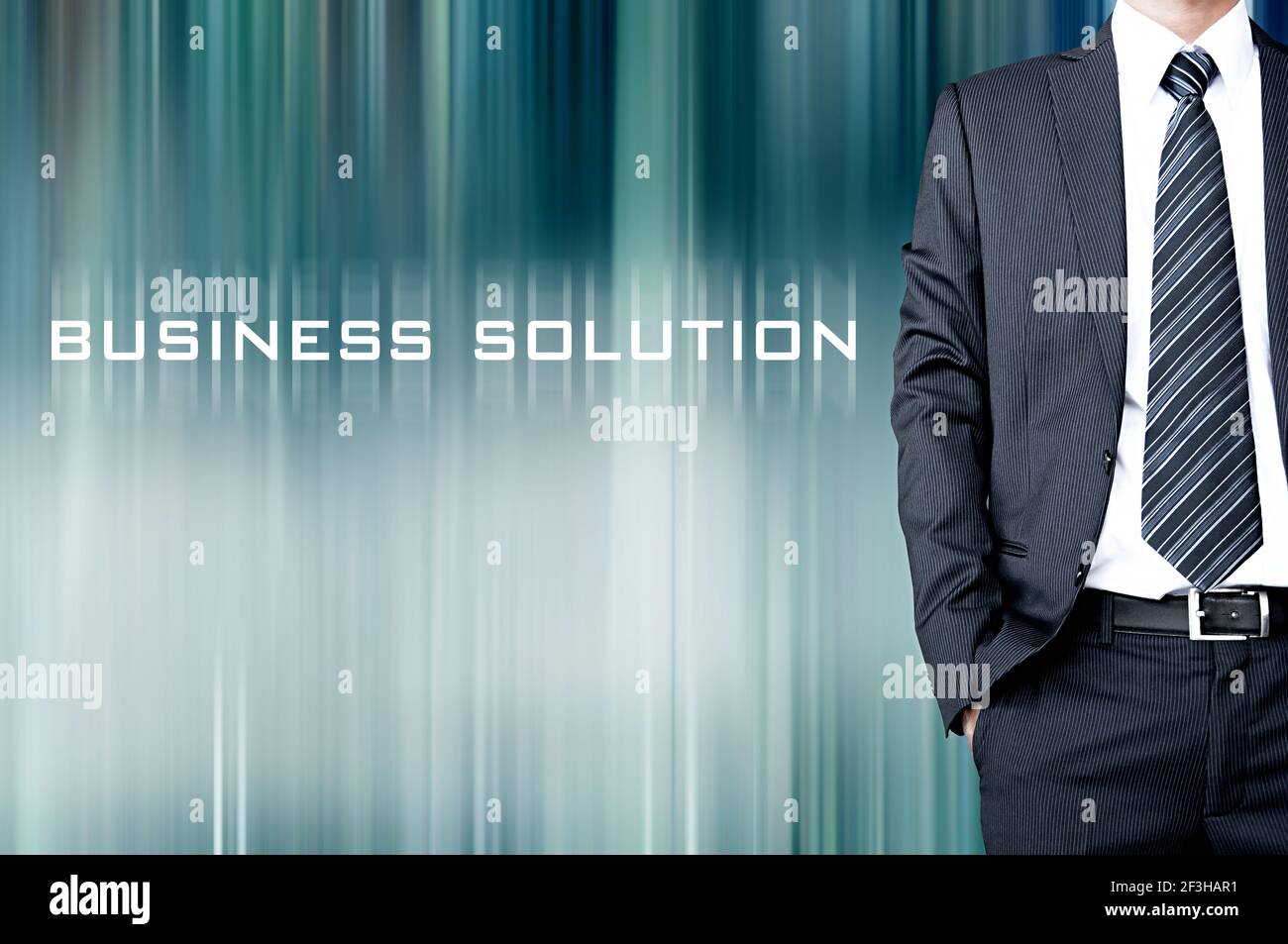 BUSINESS SOLUTION sign on motion blur abstract background with standing ...