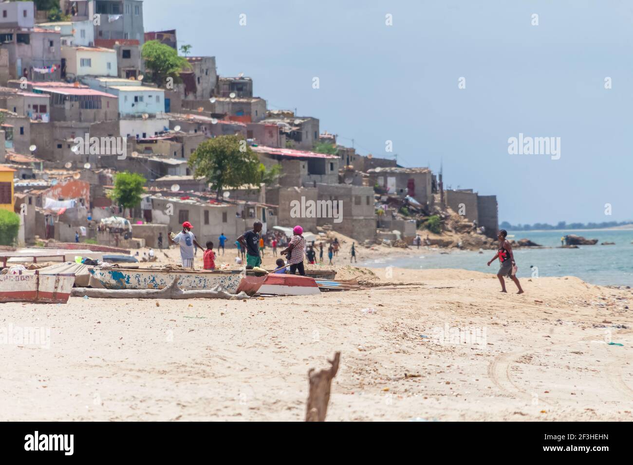 Luanda / Angola - 12/07/2020: Beach view with fishermen and traditional ...