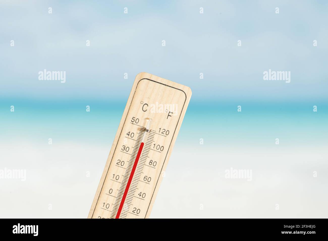 Beach and thermometer in summer Stock Photo - Alamy