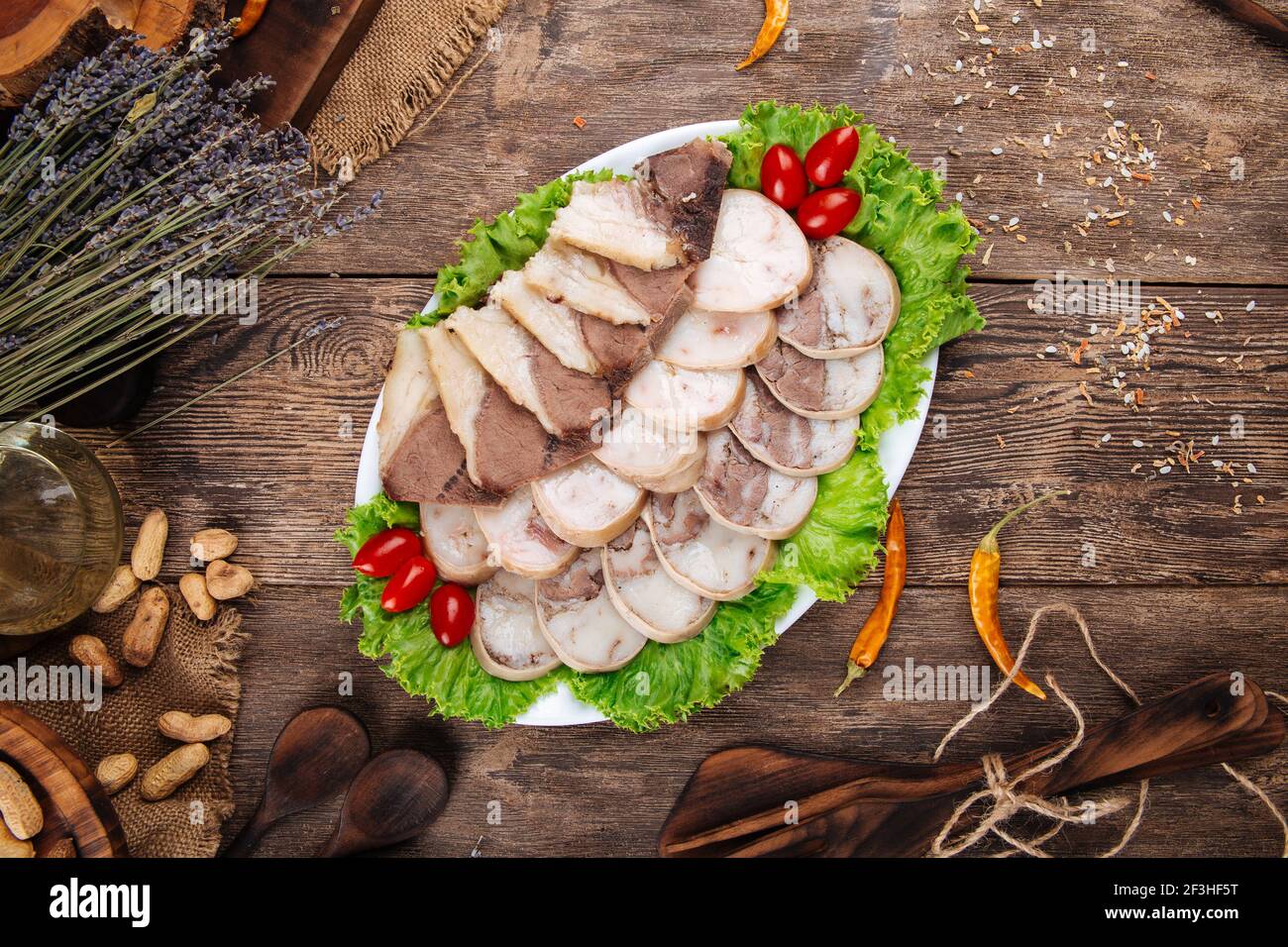 Sliced kazakh traditional horse meat sausages kazy Stock Photo - Alamy