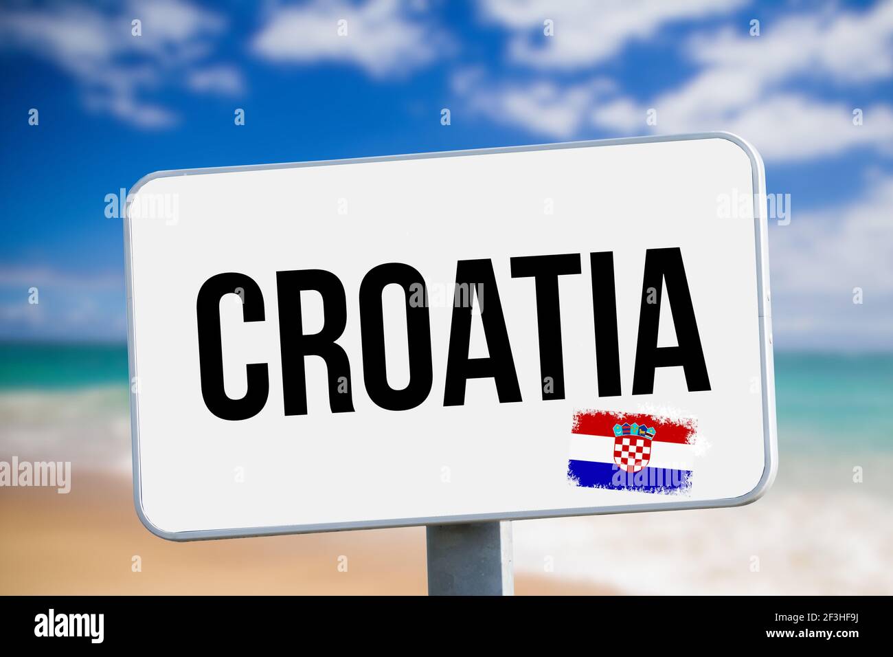 Sea, Beach and Sign Croatia Stock Photo - Alamy