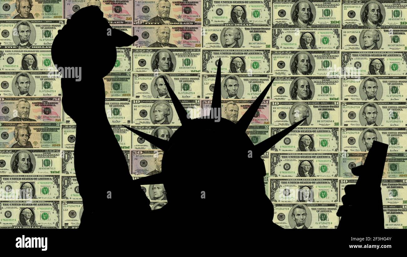 Statue of liberty against many banknotes Stock Photo - Alamy