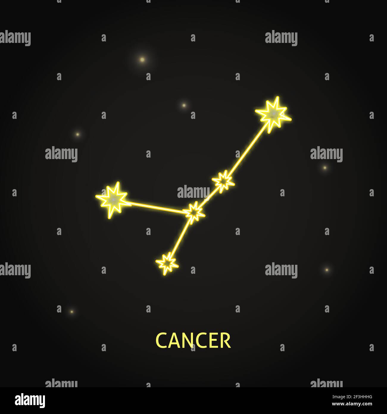 Neon Cancer zodiac sign on dark background. Shining constellation in ...
