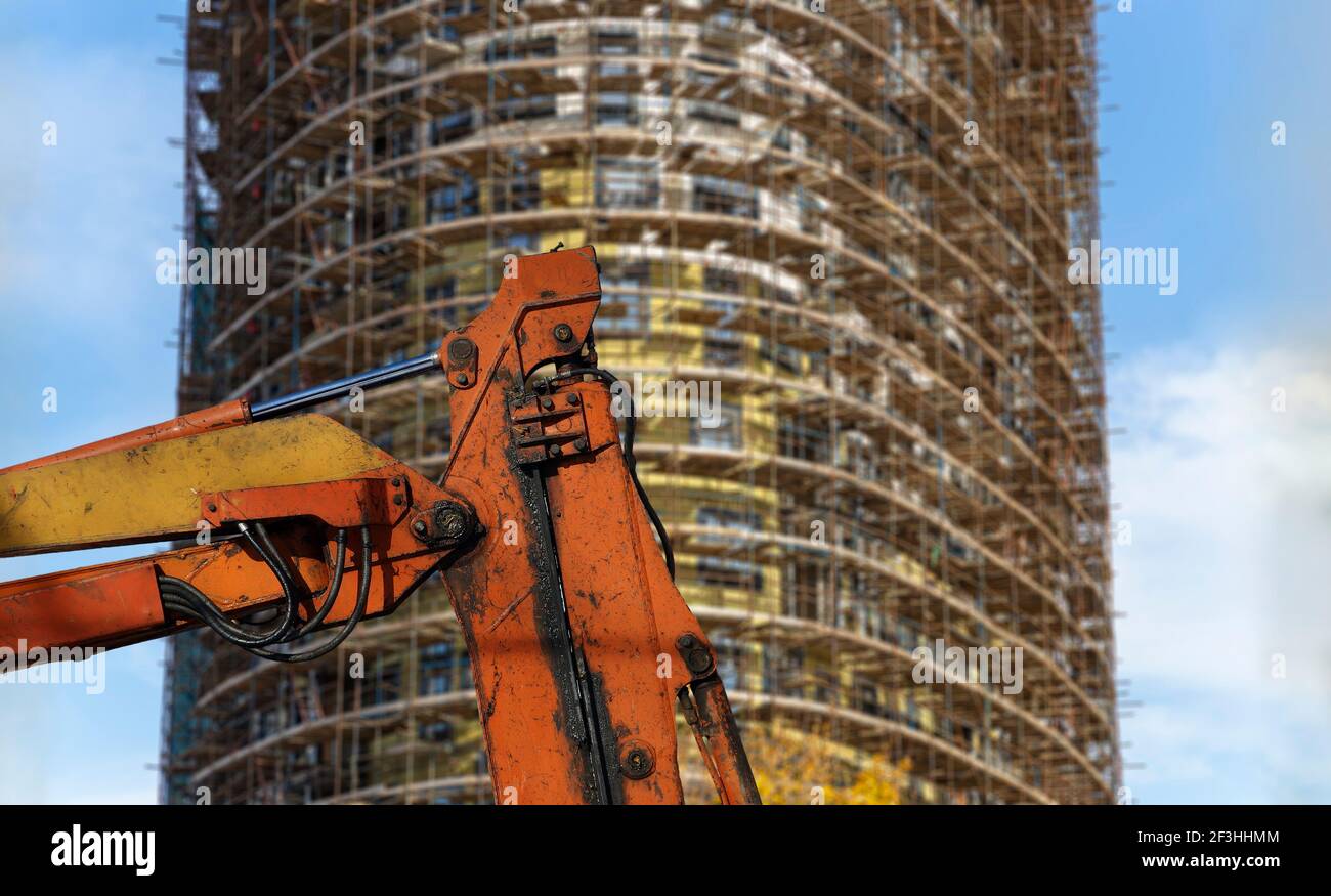 Part of a construction machine (excavator or crane) with multi-storey ...