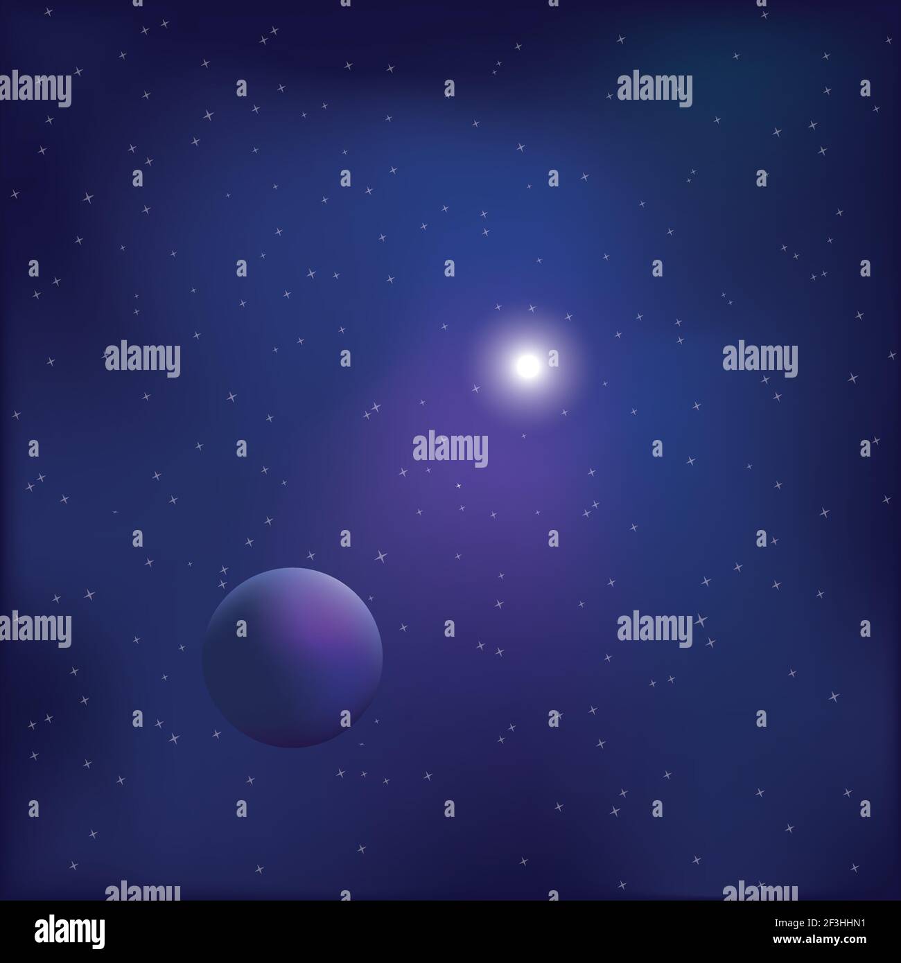 Space background with shining star and planet. Infinite universe ...