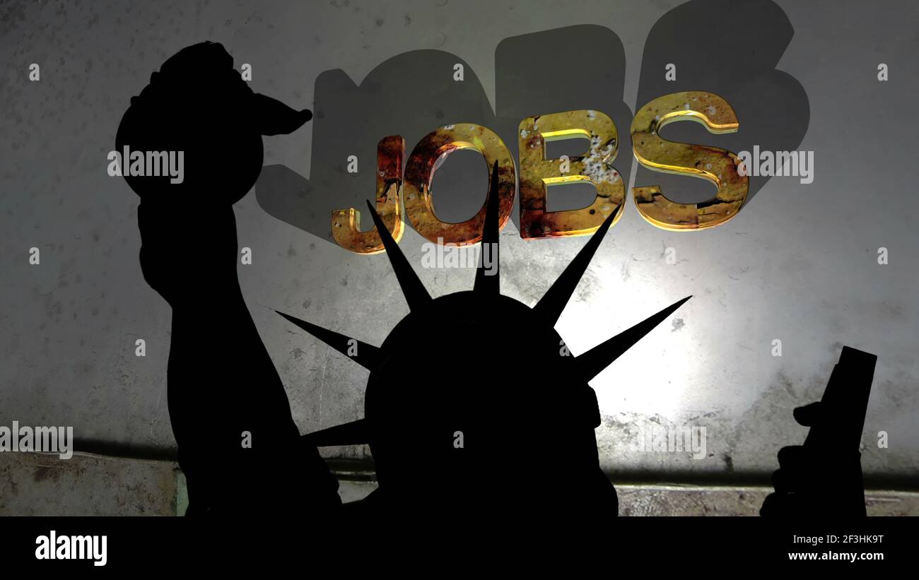 Statue of liberty against broken jobs background 3d illustration Stock ...