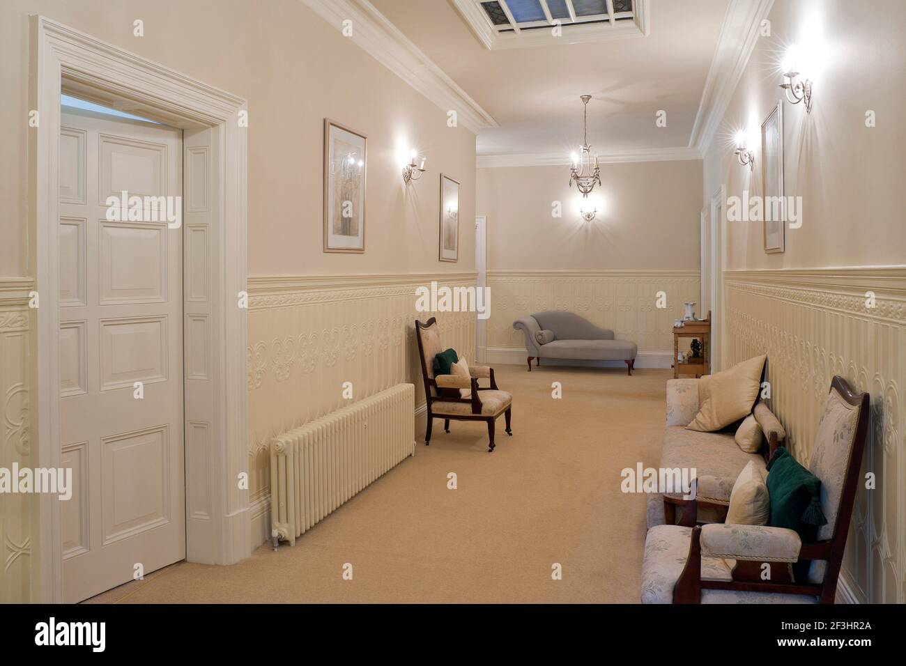 Landing with Lincrusta wallpaper and reclaimed radiator | Architect ...