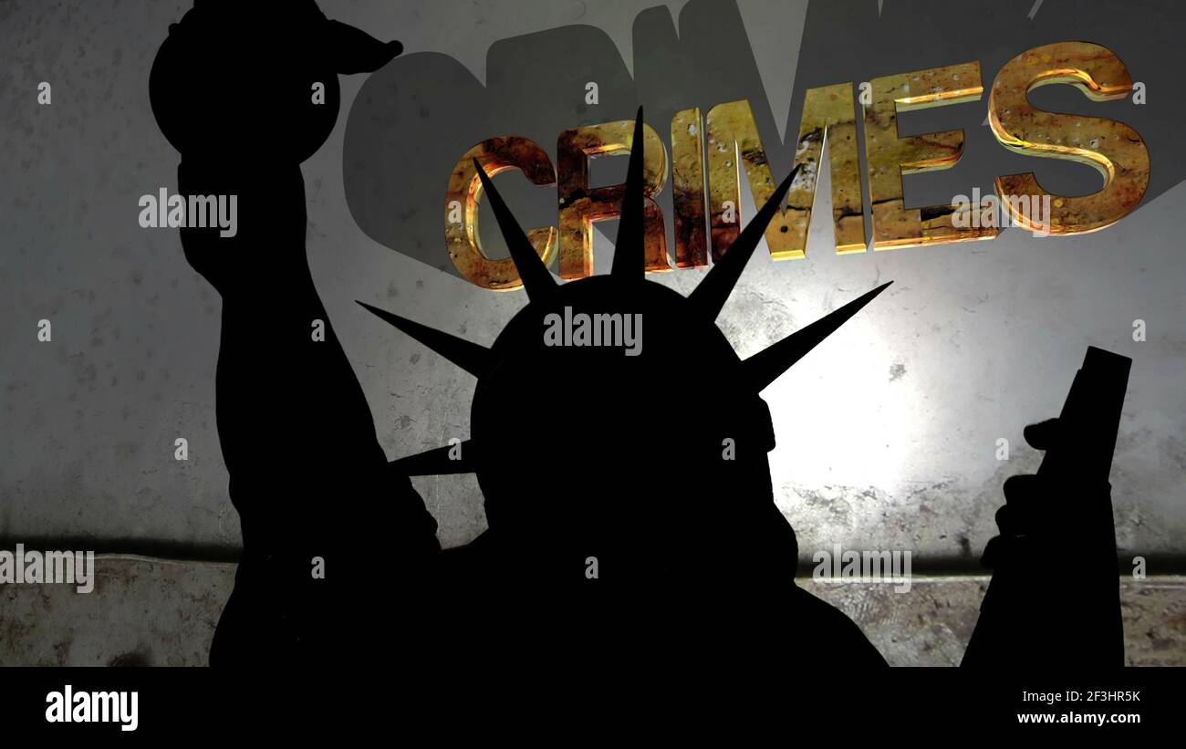 Statue of liberty against crimes background concept Stock Photo - Alamy